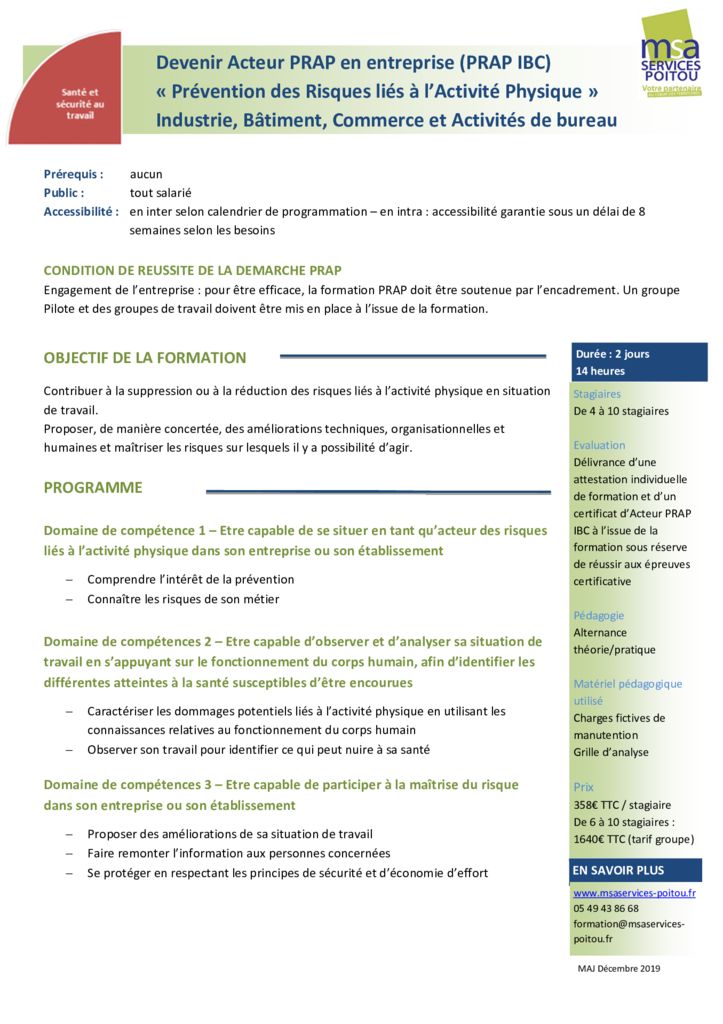 Devenir Acteur PRAP en entreprise
