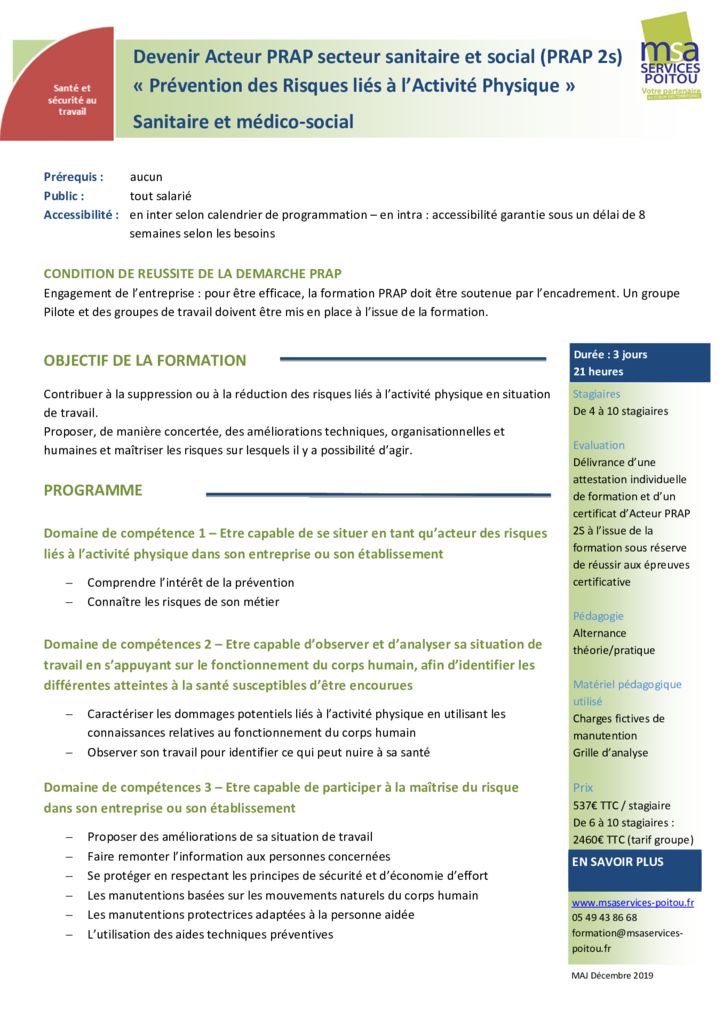 Devenir Acteur PRAP secteur sanitaire et social (PRAP 2s)